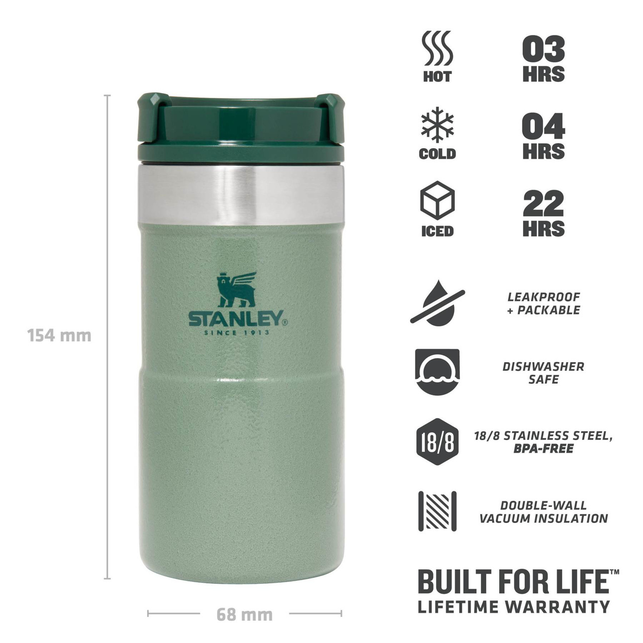 Stanley 0.25L Classic Neverleak™ Travel Mug - Hammertone Green - 10 ...